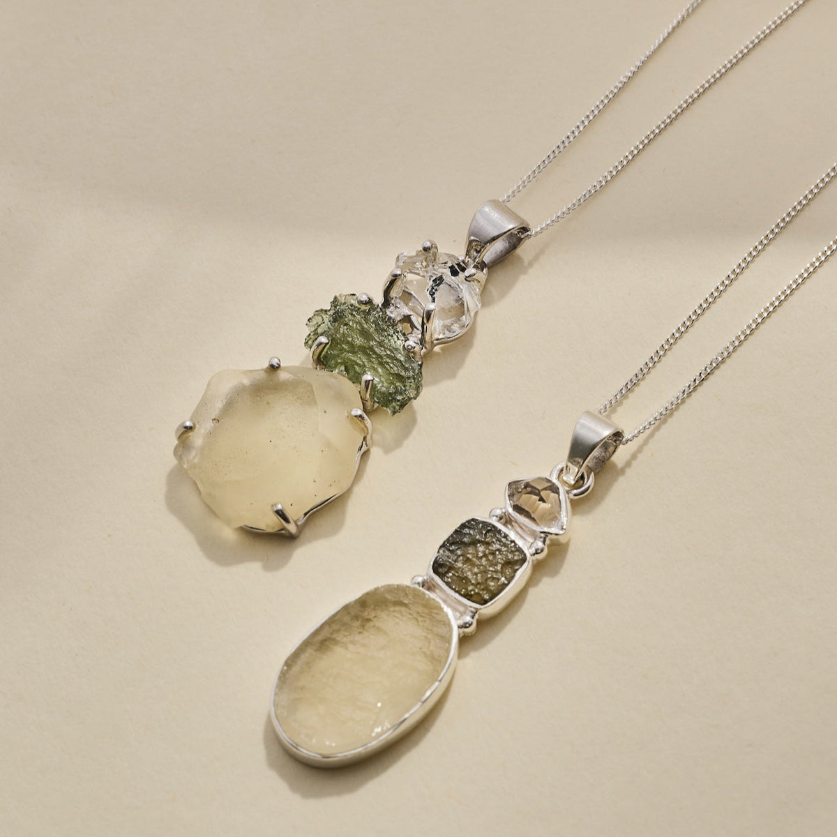 Moldavite, Herkimer Diamond & Libyan Necklace Sterling Silver – Awaken
